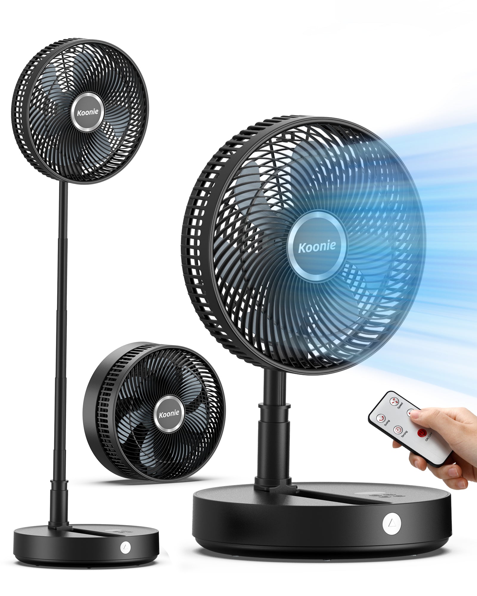 Koonie 12-inch Foldaway Portable Fan, Oscillating 10800mAh Battery Ope