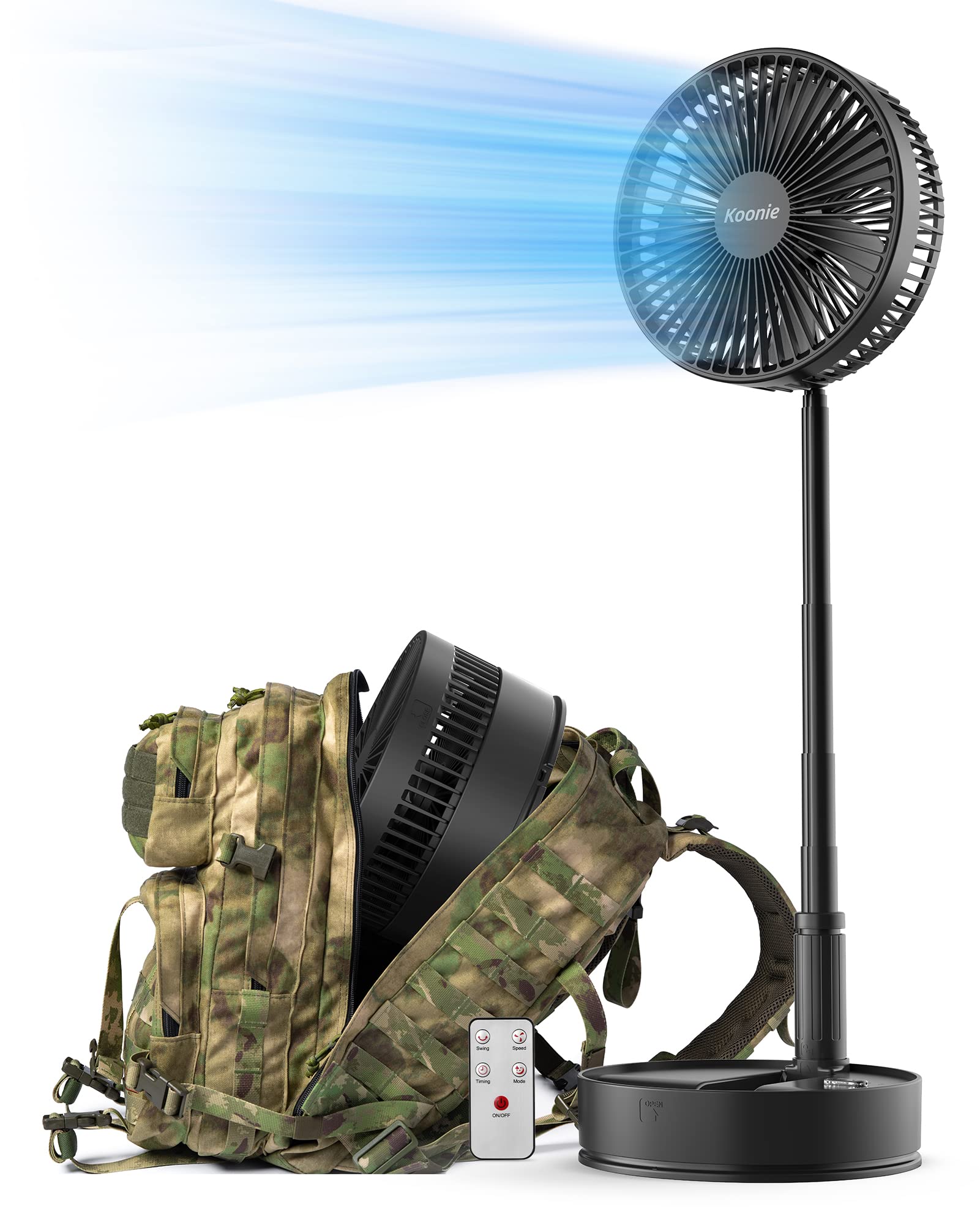 Koonie 8-inch Foldaway Oscillating Fan with Remote Control, 7200mAh Re